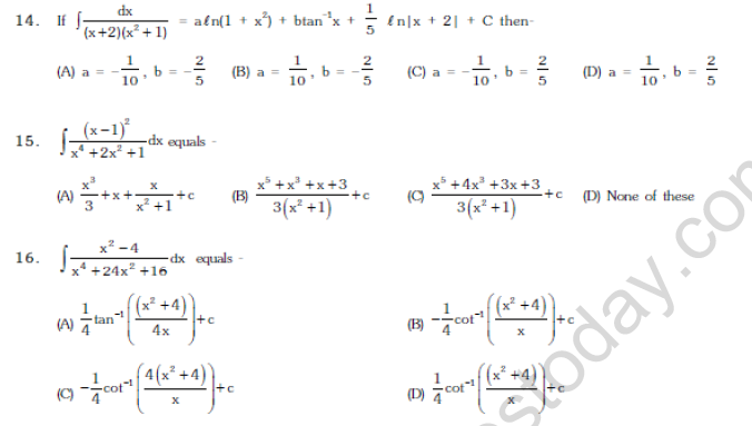 JEE Mathematics Indefinite Integrals MCQs Set B with Answers